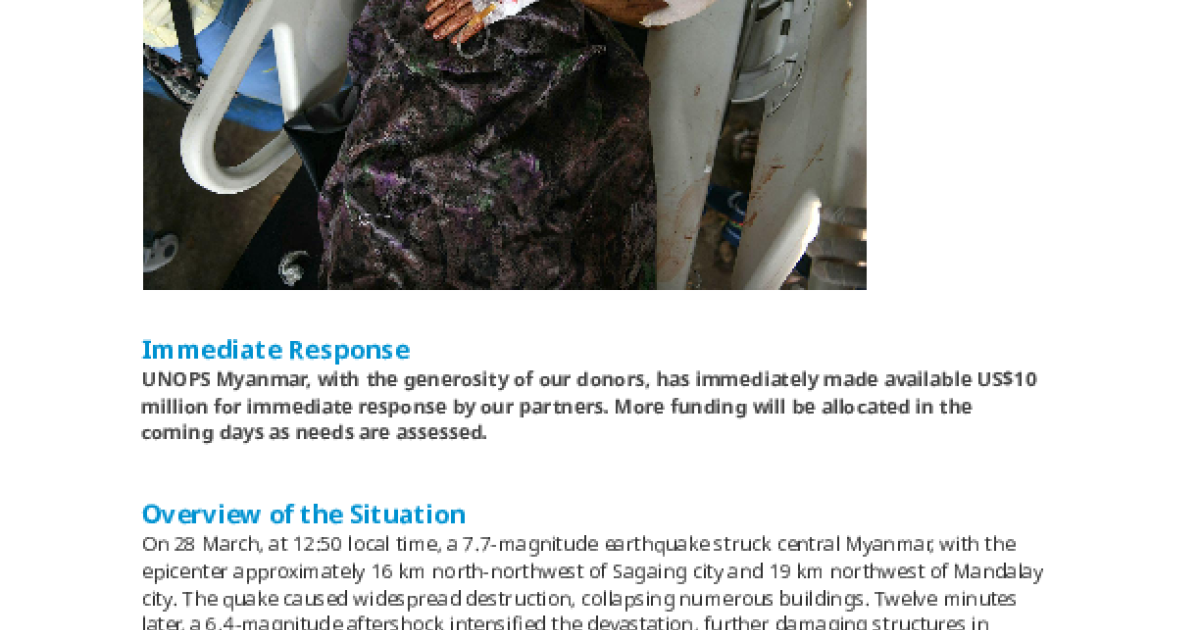 Initial Situation Report: Earthquake in Central Myanmar 2025 (UNOPS ...